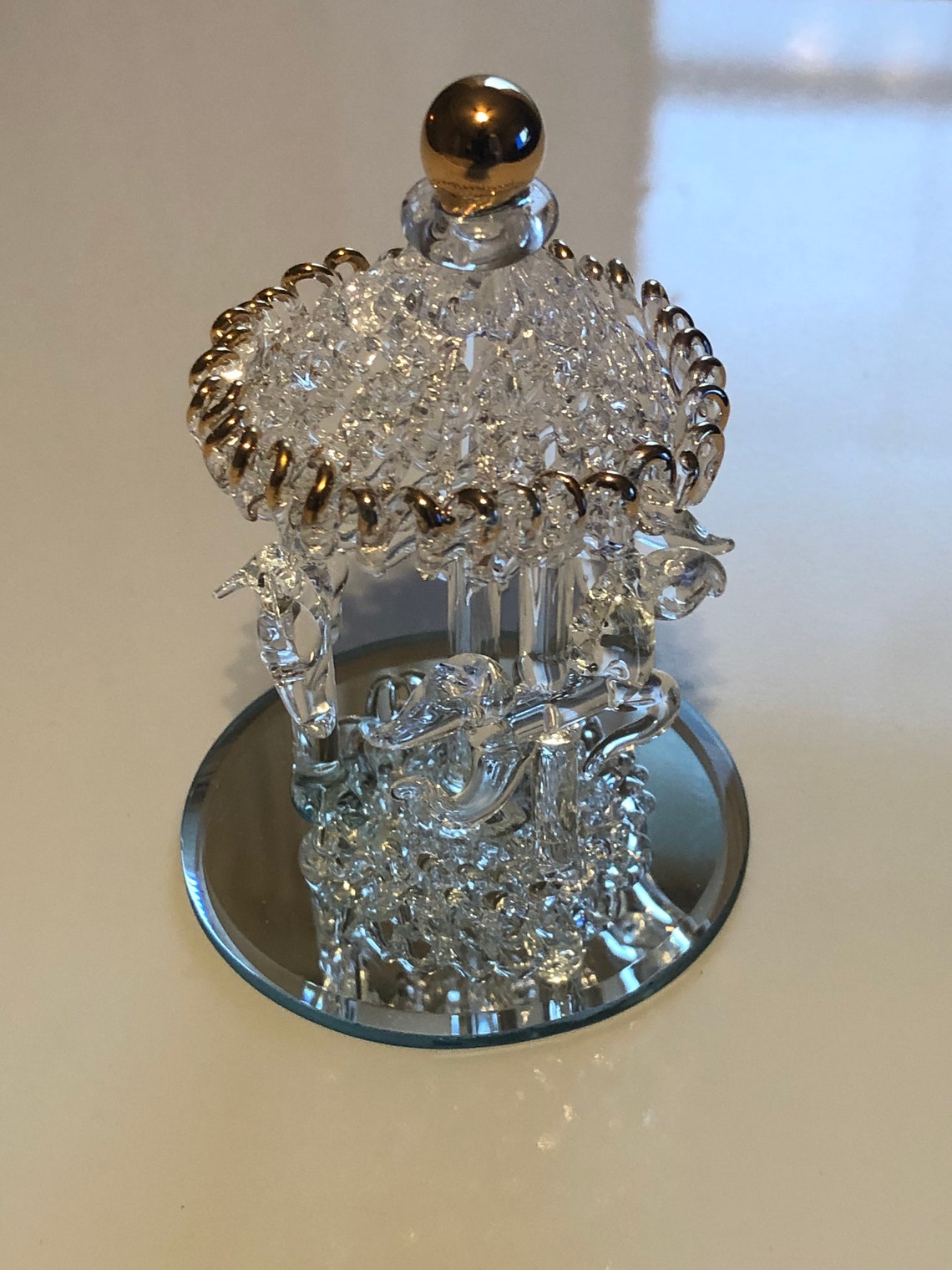 Miniature Spun Glass Horse Carousel With 24K Gold Accents, Glass ...