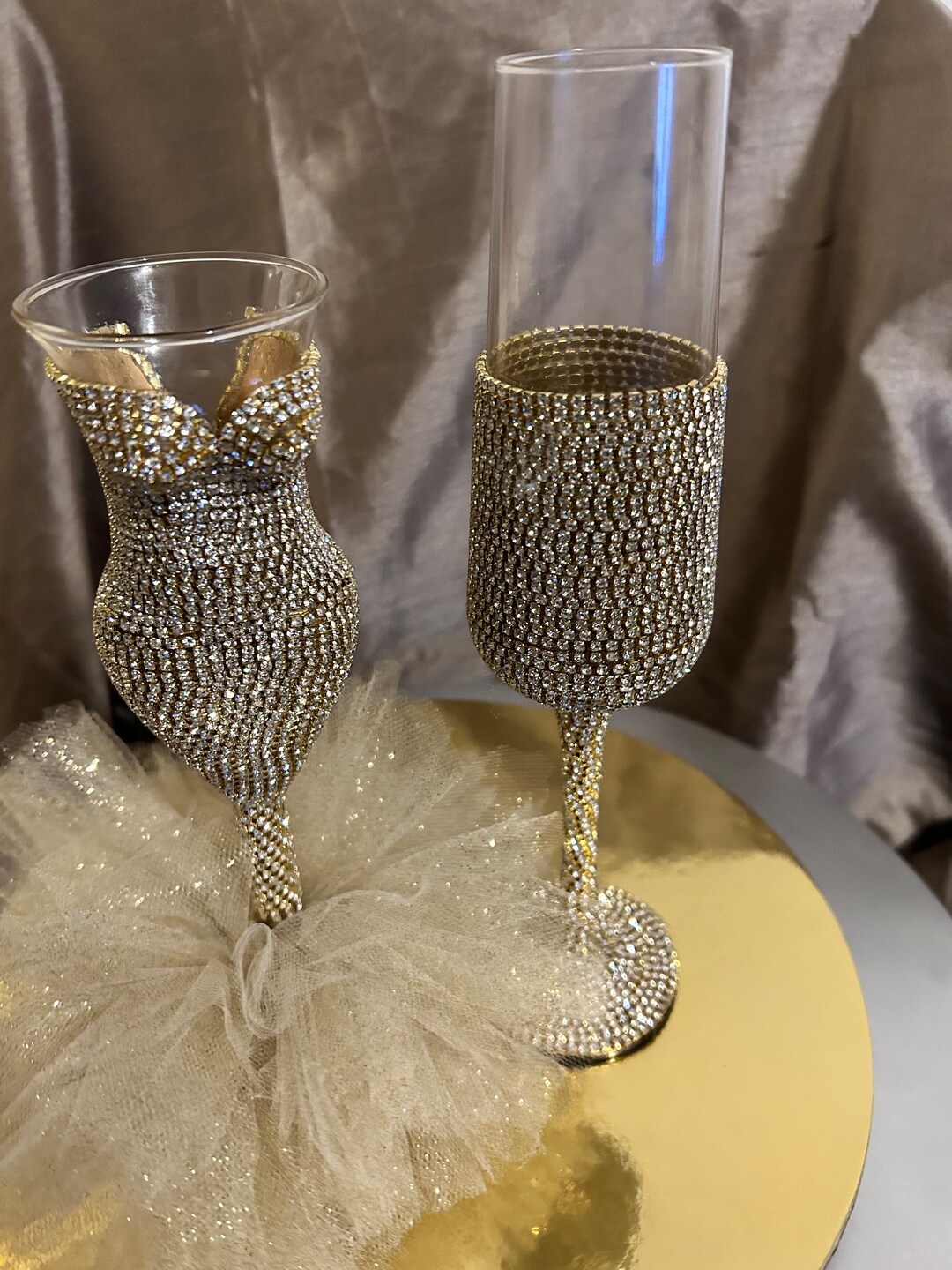 His & Her Bling Champagne Wedding Toast Flutes - Etsy