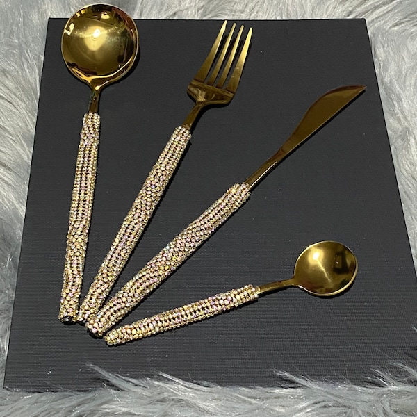 Rhinestone Cutlery Set - Etsy