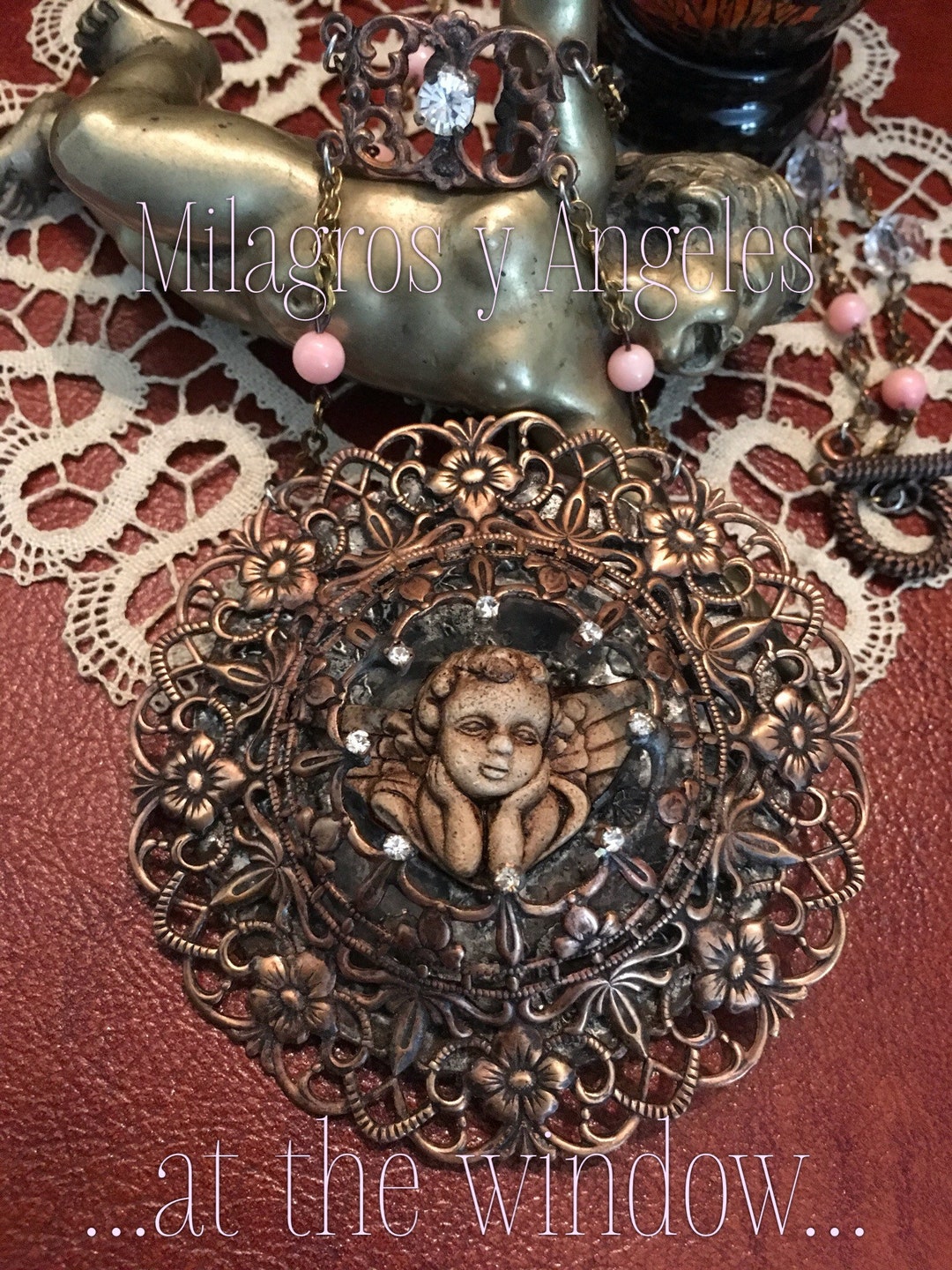 Short Necklace. Plaster Angel Pendant. Soldered Jewelry, Soldered ...