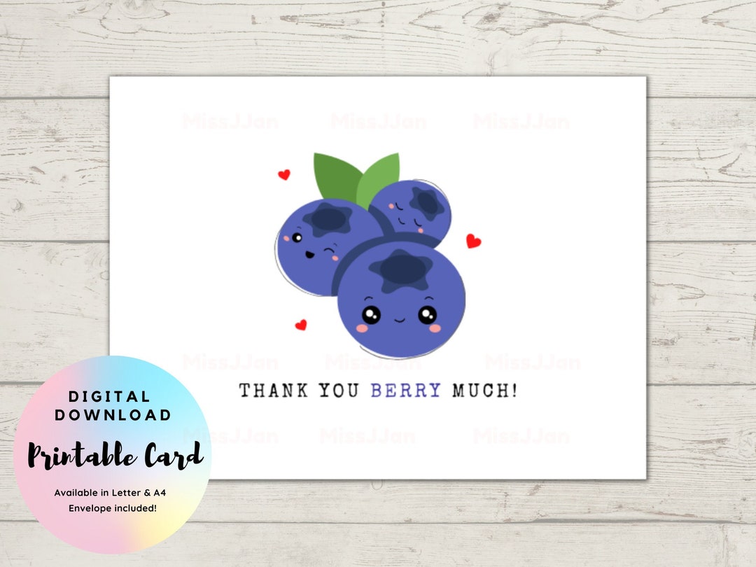 Blueberry Thank You Card Food Pun Card Berry Thank You Card - Etsy