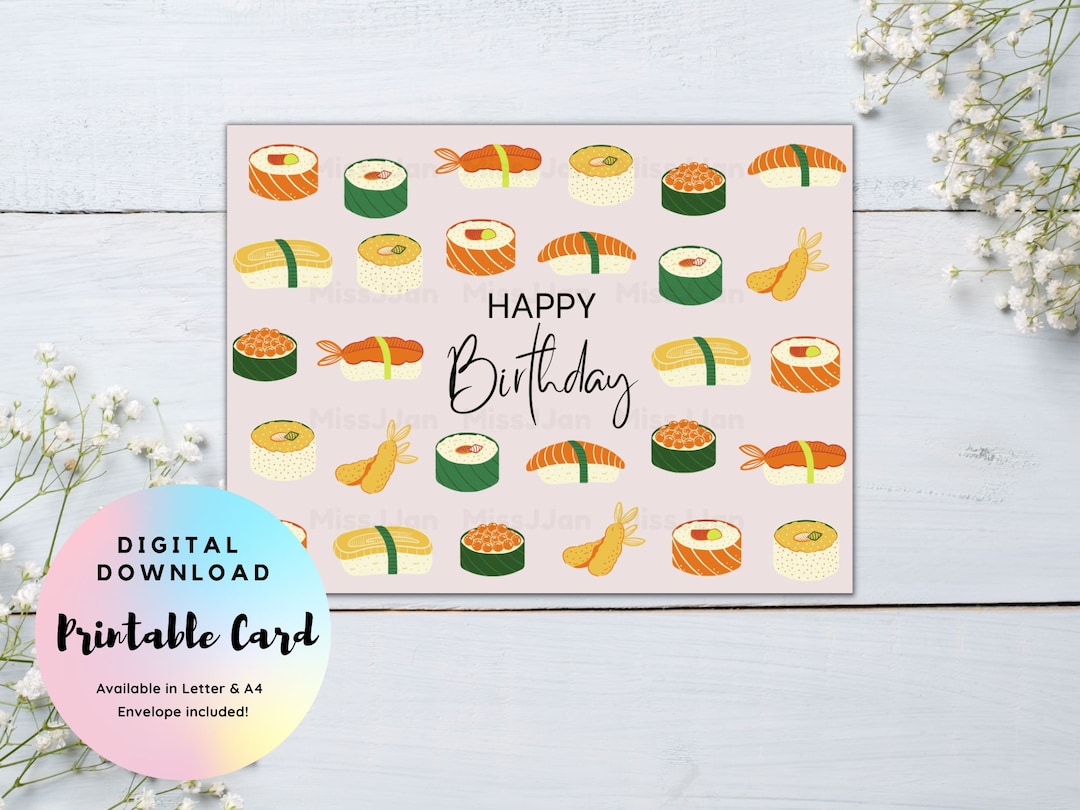 Sushi Birthday Card, Cute Sushi Birthday Card, Happy Birthday Card ...