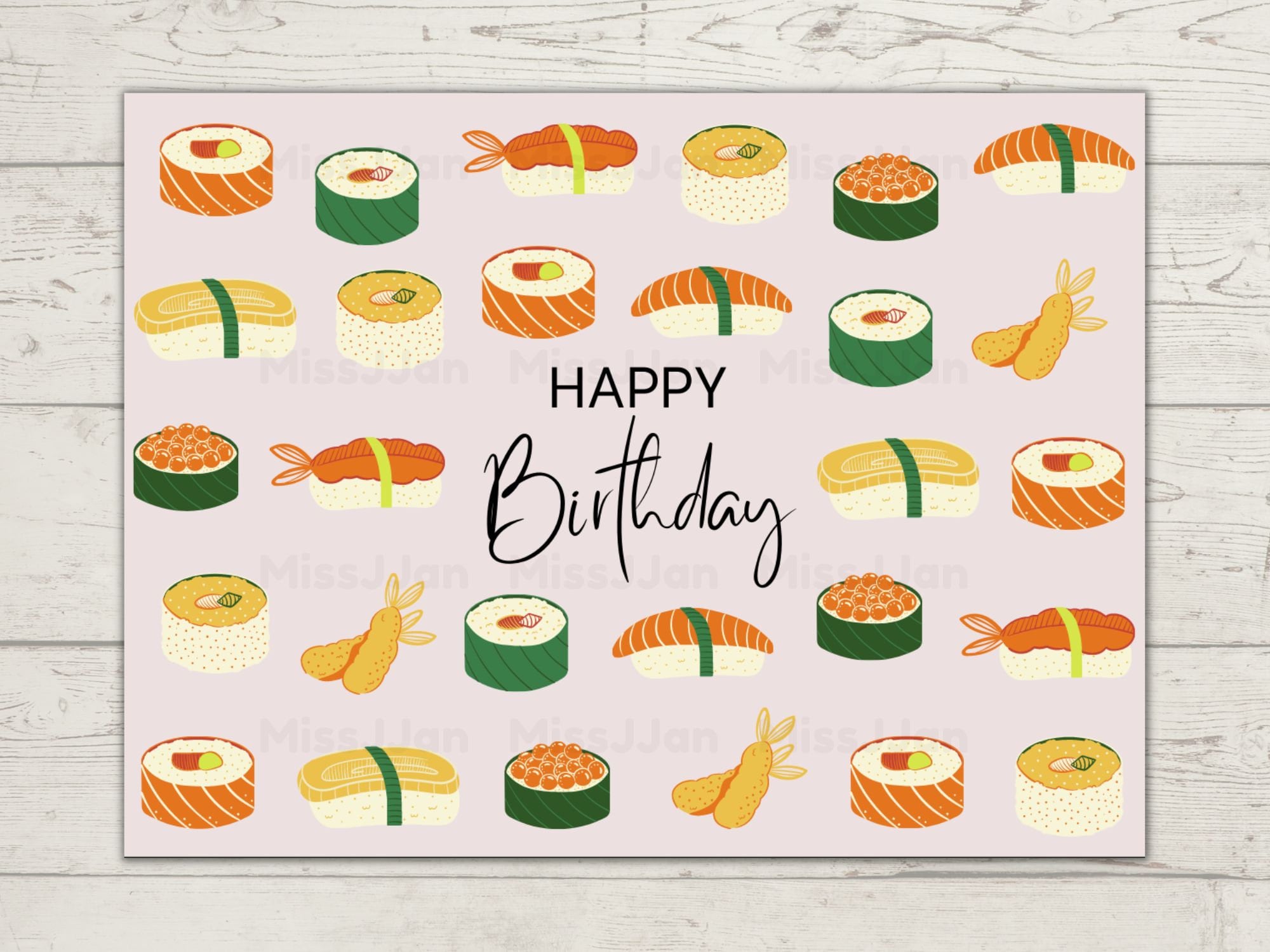 Sushi Birthday Card, Cute Sushi Birthday Card, Birthday Card Printable ...