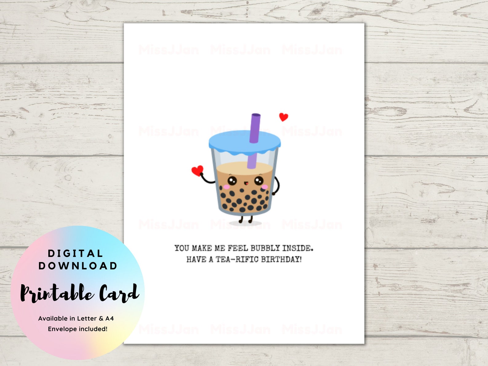 Cute Bubble Tea Birthday Card, Boba Pun Card, PDF Printable Digital ...
