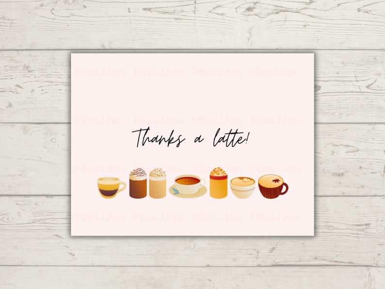 Latte Thank You Card, Thank You Pun Card, Coffee Thank You Card, PDF ...