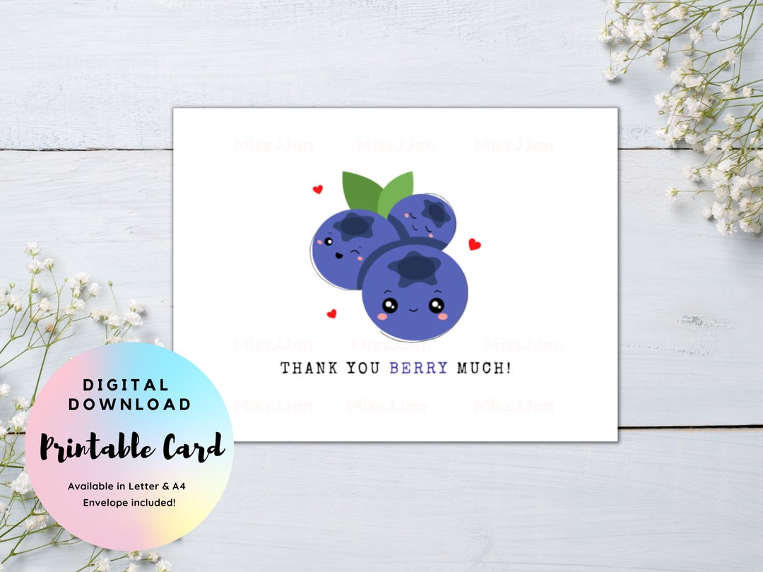 Blueberry Thank You Card, Food Pun Card, Berry Thank You Card, Ready to ...