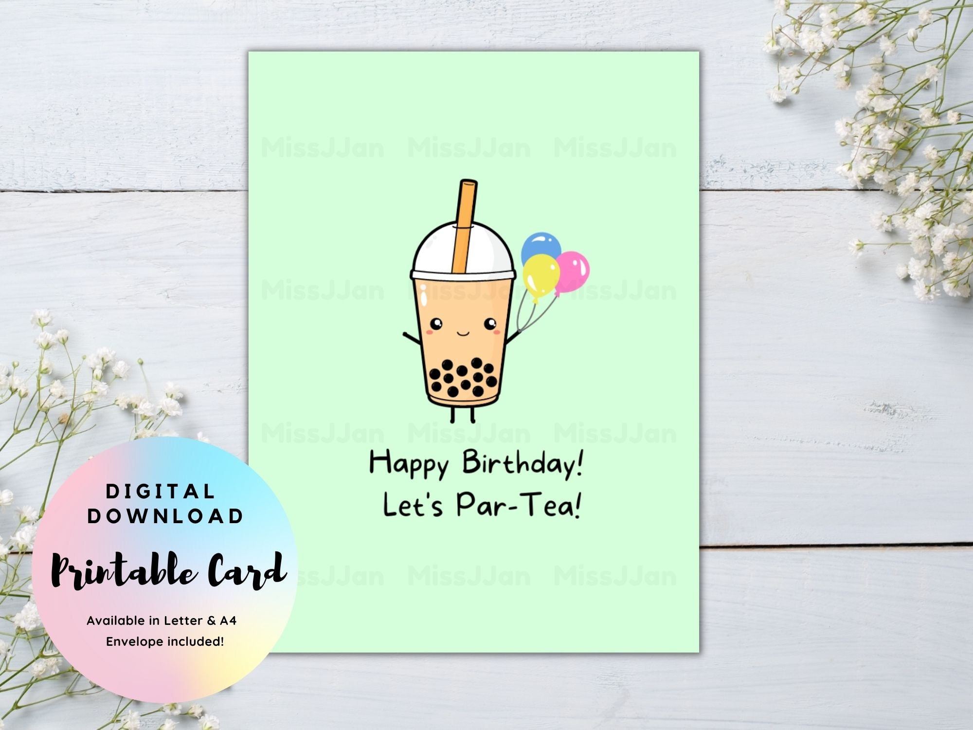 Cute Bubble Tea Birthday Card, Boba Pun Card, PDF Printable Digital ...