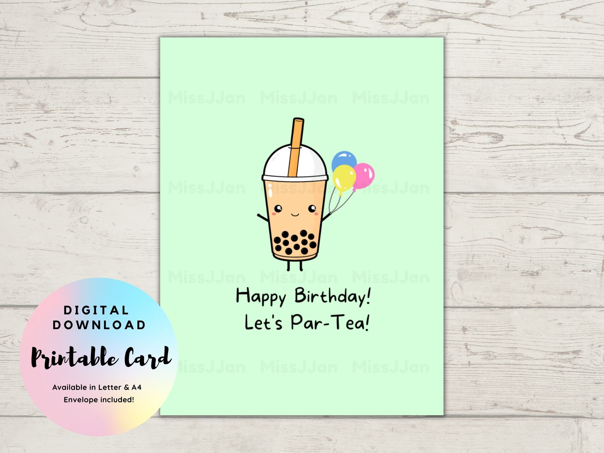 Cute Bubble Tea Birthday Card, Boba Pun Card, PDF Printable Digital ...