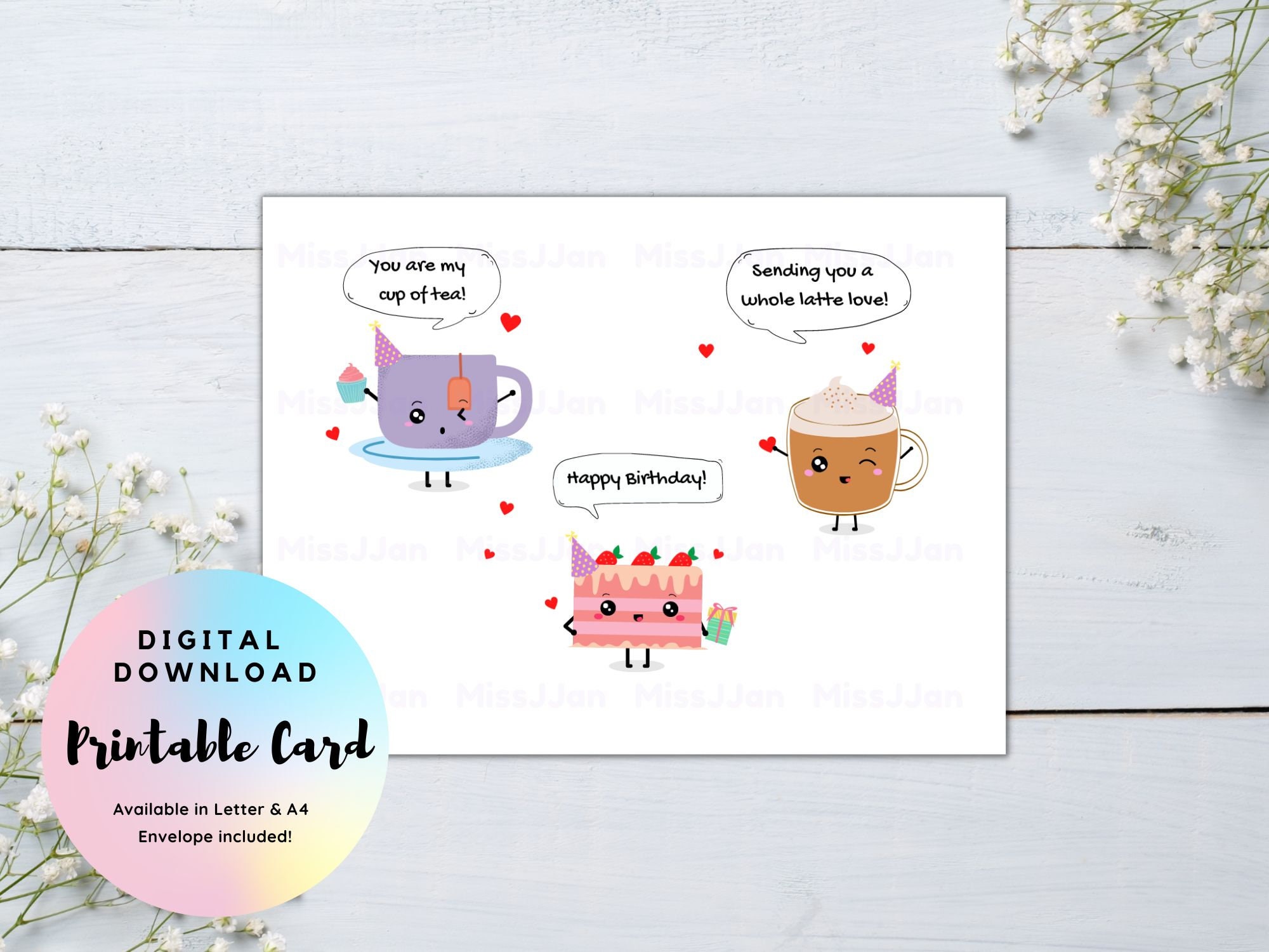 Coffee and Tea Birthday Card, Birthday Pun Card Printable, Digital ...