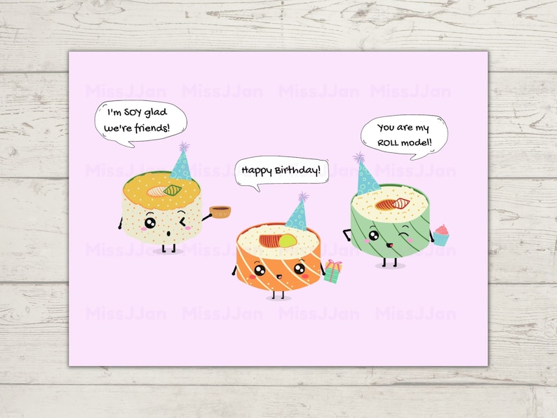 Sushi Birthday Card, Kawaii Sushi Birthday Pun Card, Cute Food Pun Card ...
