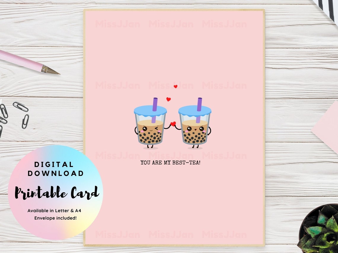 Valentine's Day Card Boba Tea Card Best Friends Card - Etsy