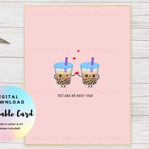 Valentine's Day Card, Boba Tea Card, Best Friends Card, Bubble Tea Card ...