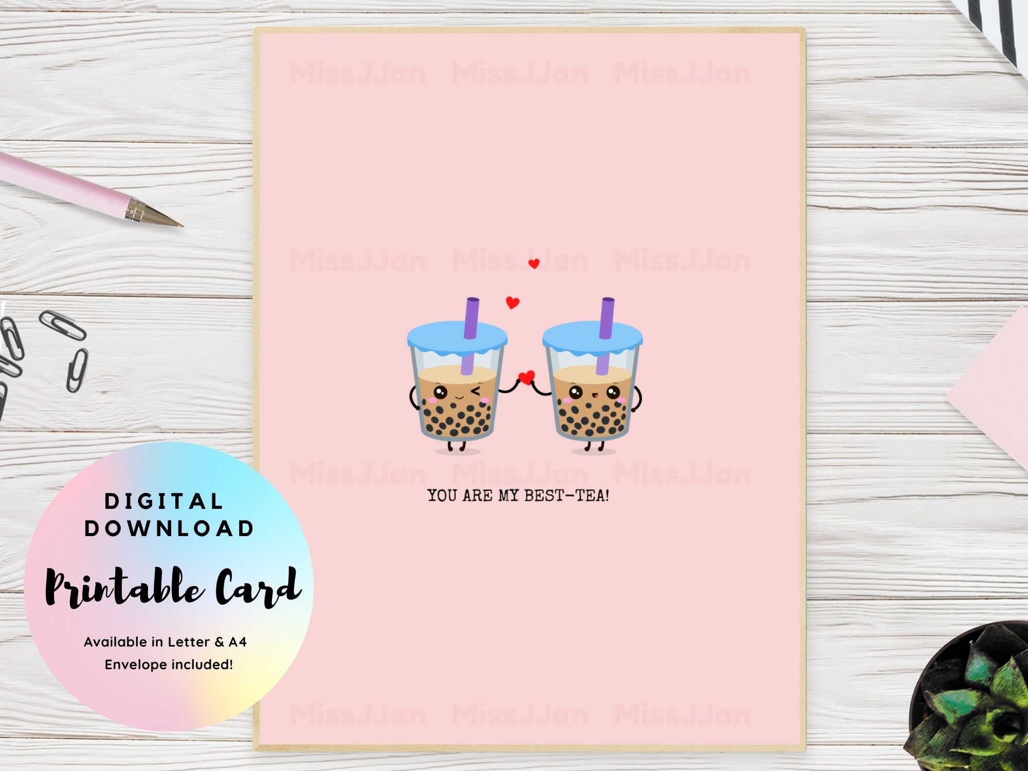 Valentine's Day Card, Boba Tea Card, Best Friends Card, Bubble Tea Card ...