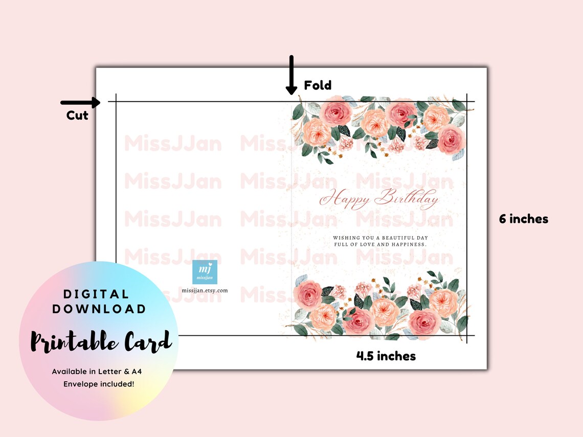 Roses Birthday Card, Happy Birthday Card Printable, Flower Birthday ...