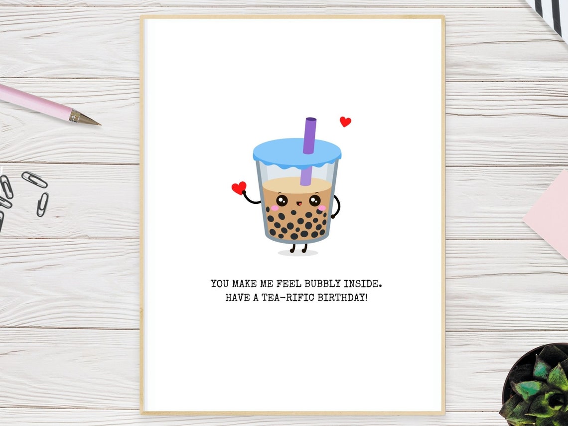 Cute Bubble Tea Birthday Card Boba Pun Card PDF Printable | Etsy