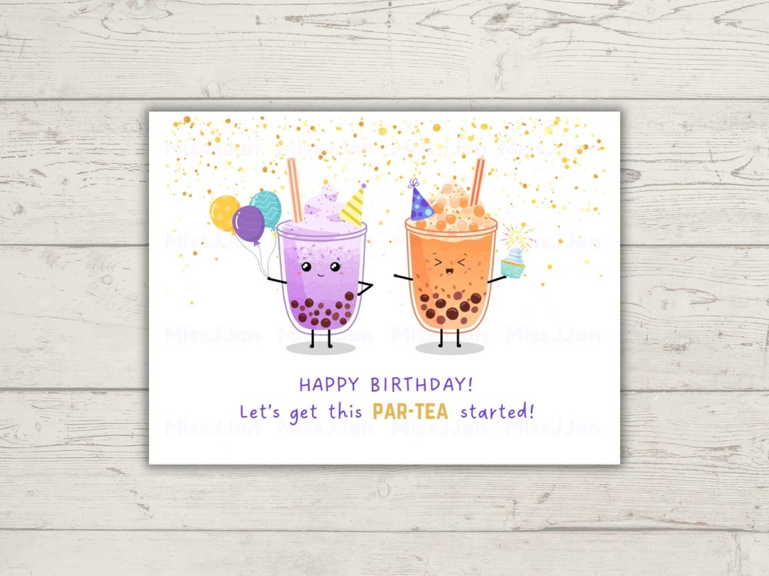 Bubble Tea Birthday Card, Boba Tea Pun Card, Birthday Pun Card ...