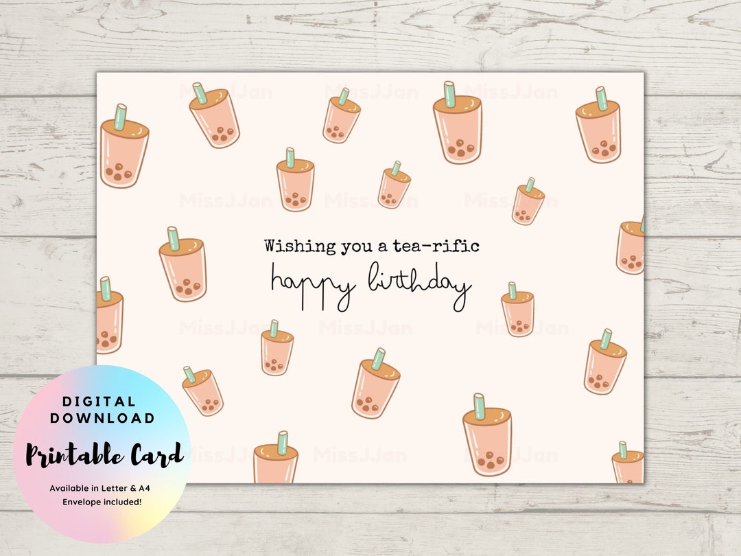 Boba Birthday Card Bubble Tea Birthday Card Birthday Pun - Etsy