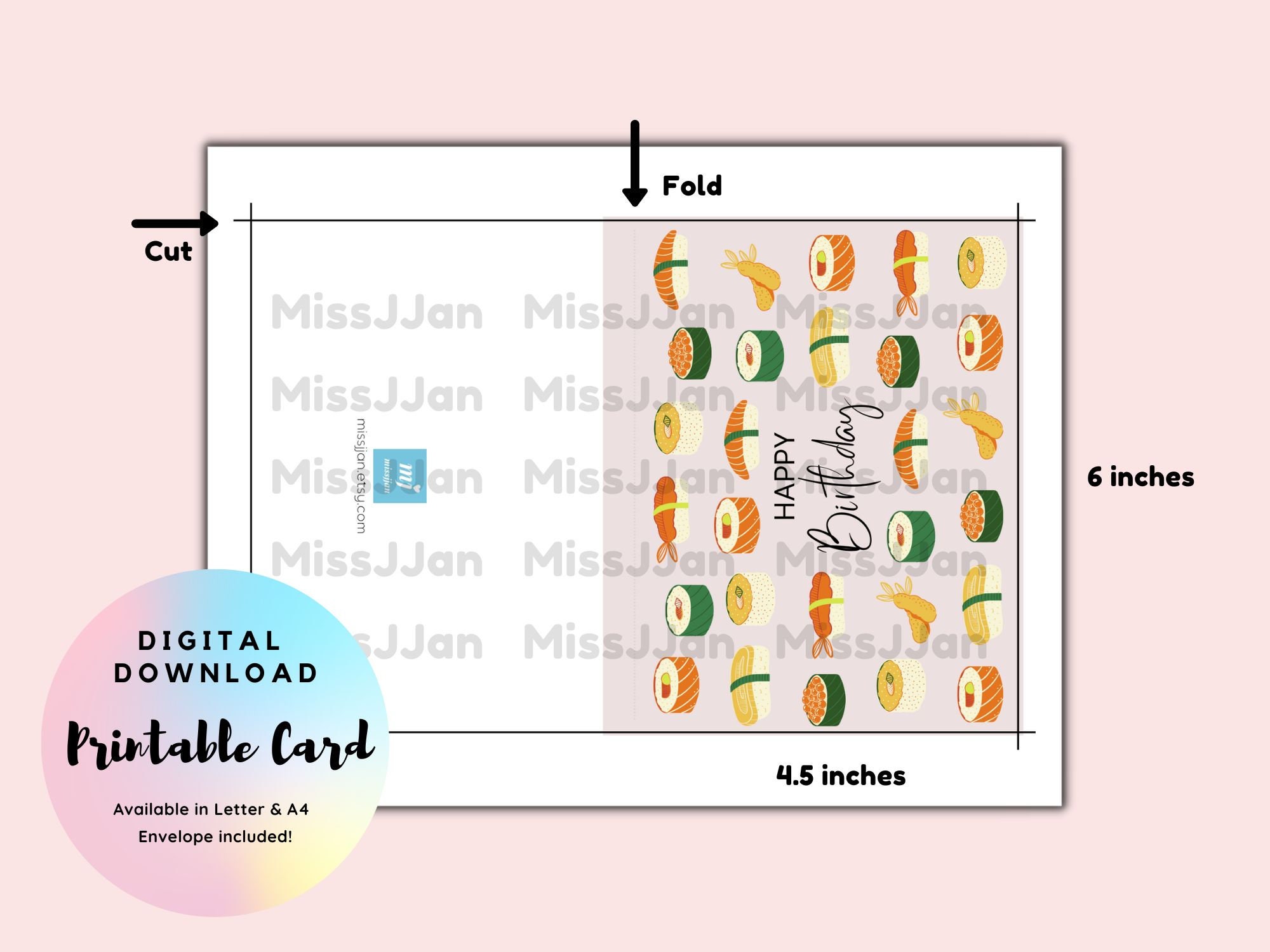 Sushi Birthday Card, Cute Sushi Birthday Card, Birthday Card Printable ...