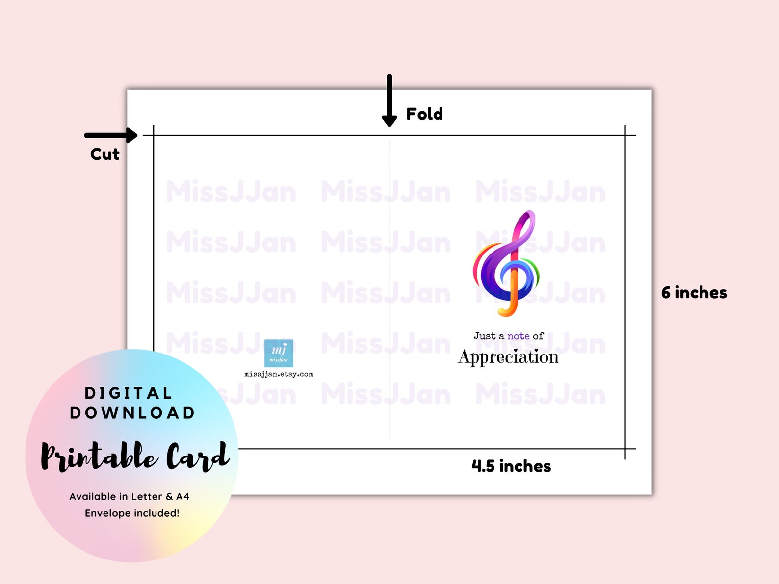 Music Thank You Card, Music Greeting Card, Teacher Appreciation Card ...