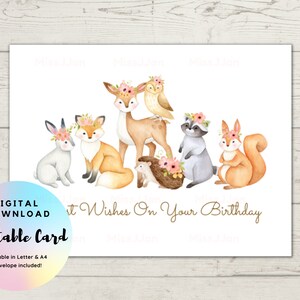 Woodland Birthday Card, Woodland Animals Birthday Card, Animal Friends ...