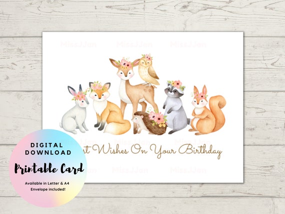 Woodland Birthday Card Woodland Animals Birthday Card Animal | Etsy