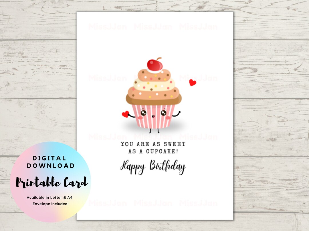 Cupcake Birthday Card Cake Birthday Card Cute Birthday Card - Etsy
