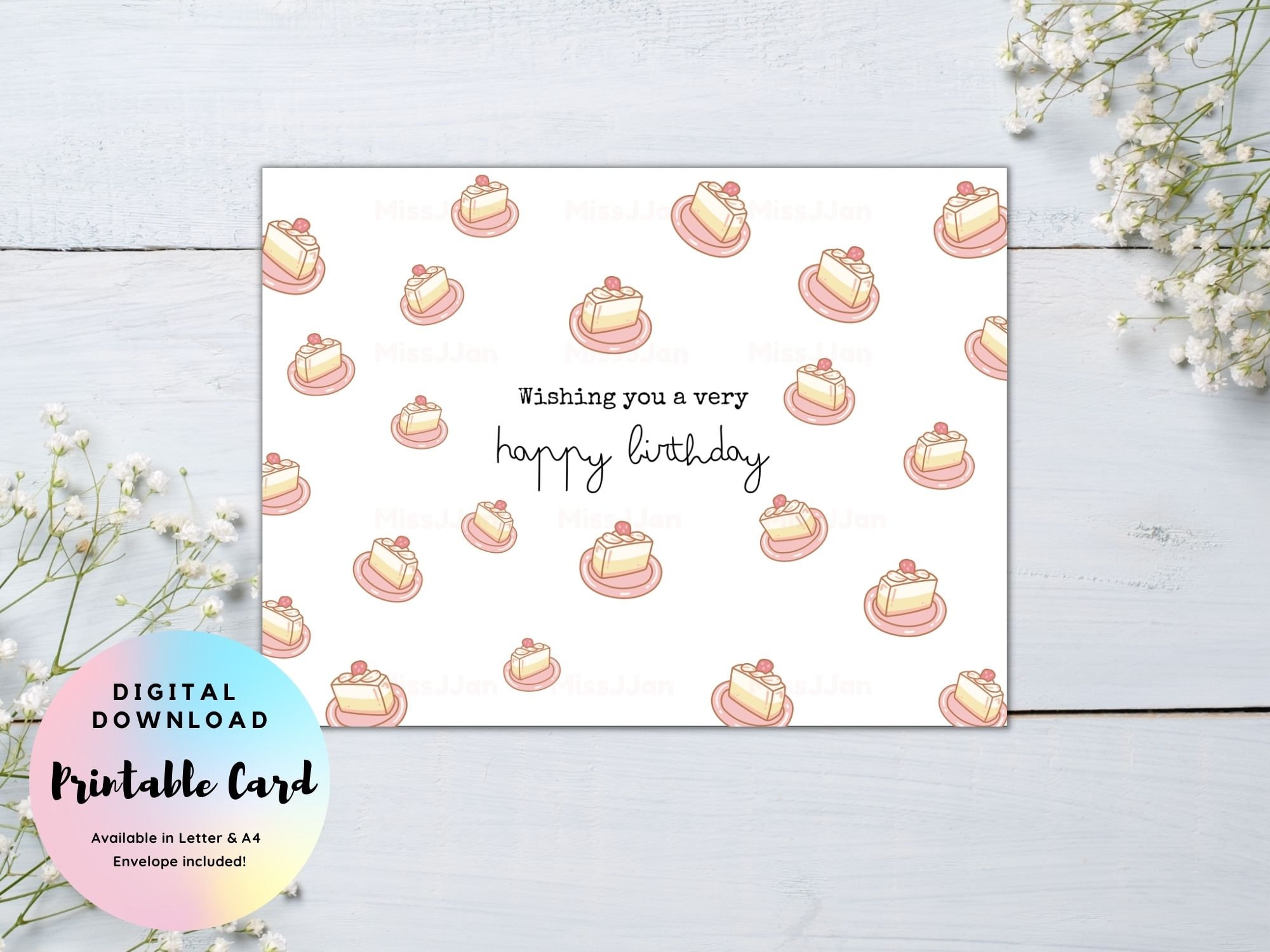 Cake Birthday Card, Happy Birthday Card, Birthday Card Printable, Cute ...