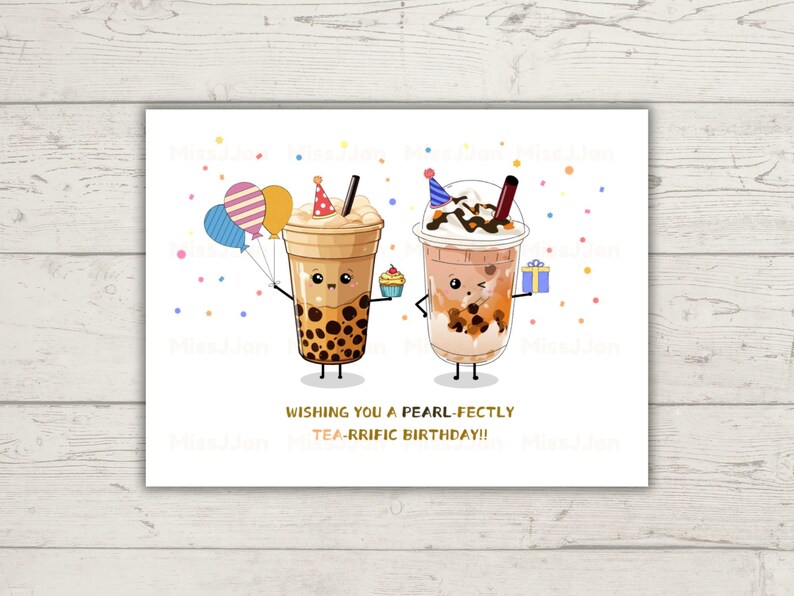 Bubble Tea Birthday Card, Tea-rrific Milk Tea Birthday Card, Kawaii ...