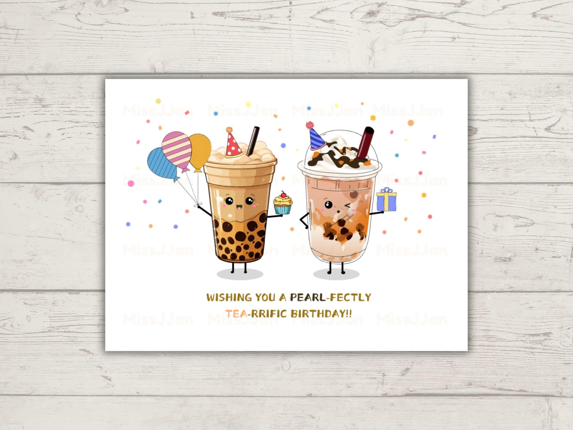 Cute Bubble Tea Birthday Card, Kawaii Boba Birthday Card, Milk Tea ...