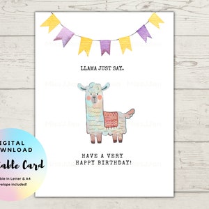Llama Birthday Card, Alpaca Birthday Card, Funny Animal Pun Card ...