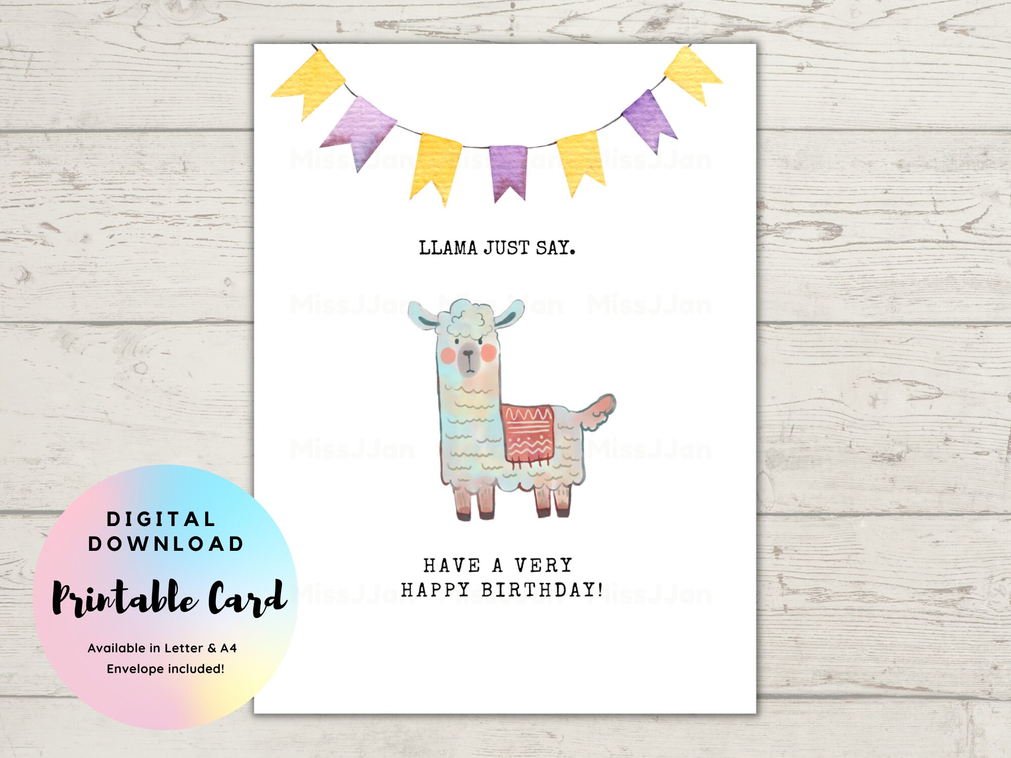 Llama Birthday Card, Alpaca Birthday Card, Funny Animal Pun Card ...