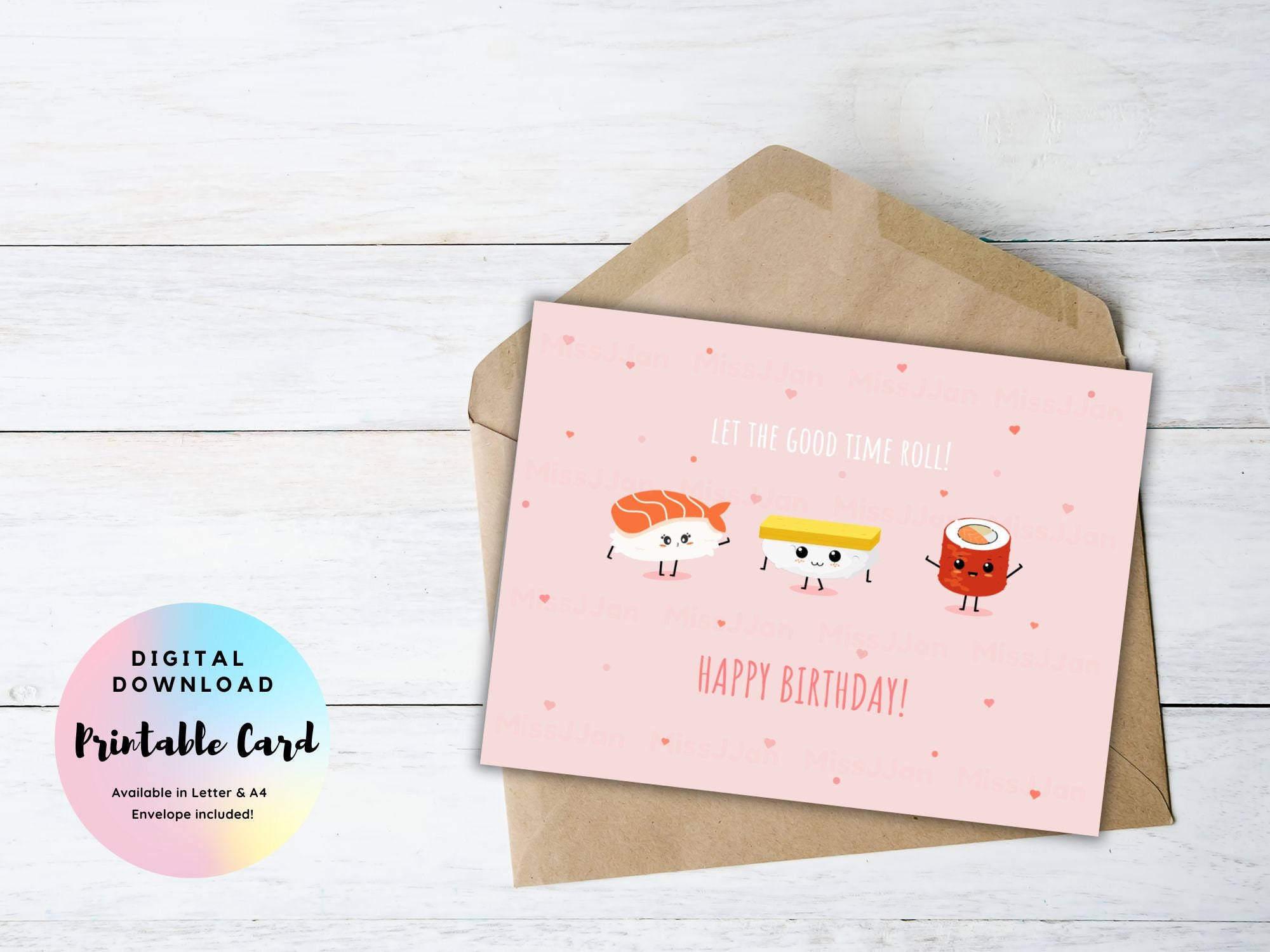 Kawaii Sushi Birthday Card: Printable PDF Digital Download, Print at ...