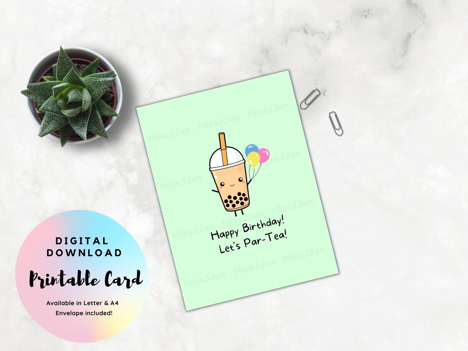 Cute Bubble Tea Birthday Card, Boba Pun Card, PDF Printable Digital ...