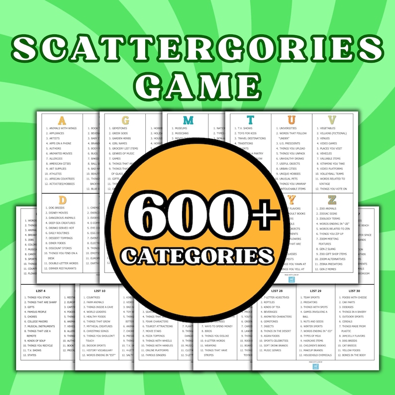 Scattergories Game Printable, Family & Friends Party Games, Fun Party ...
