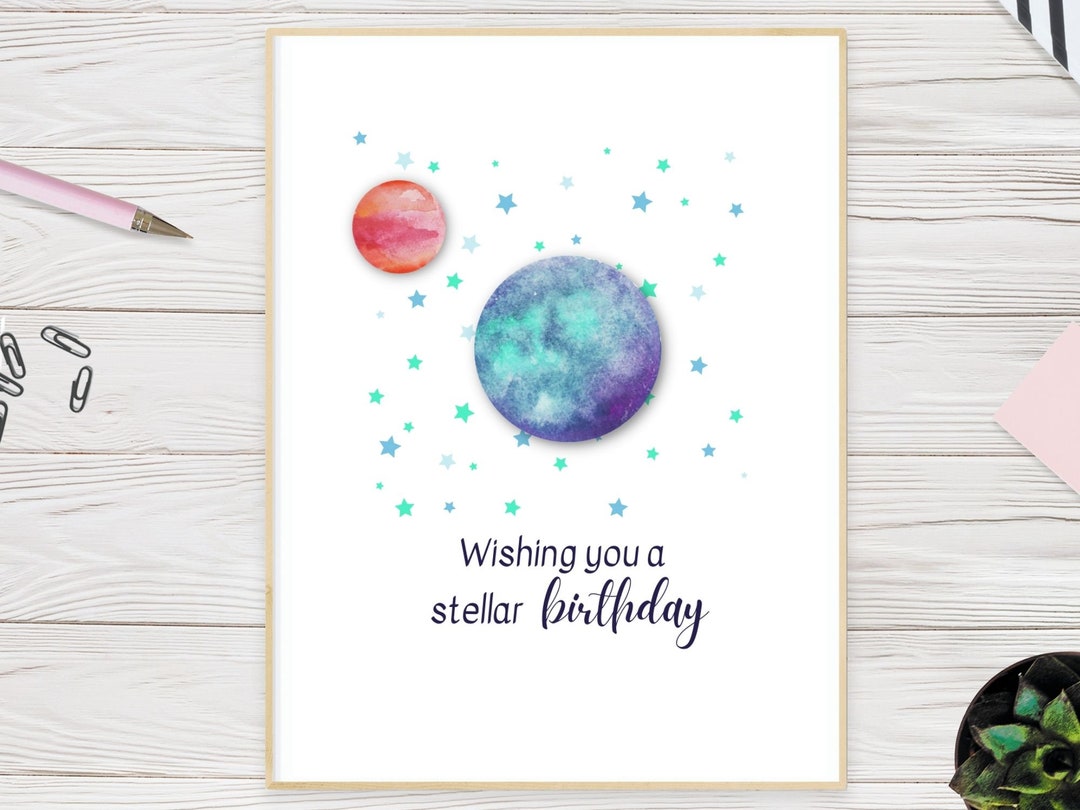 Planet Birthday Card Printable Printable Birthday Card Happy - Etsy