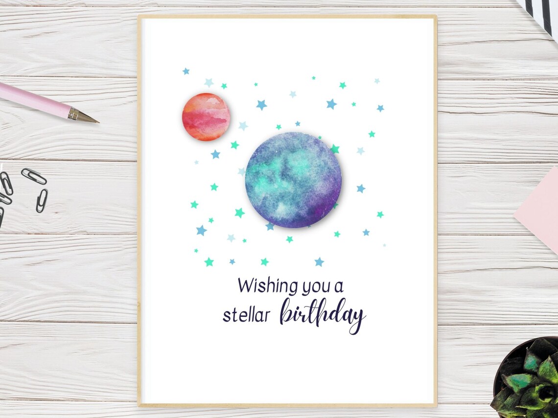 Planet Birthday Card Printable, Printable Birthday Card, Happy Birthday ...