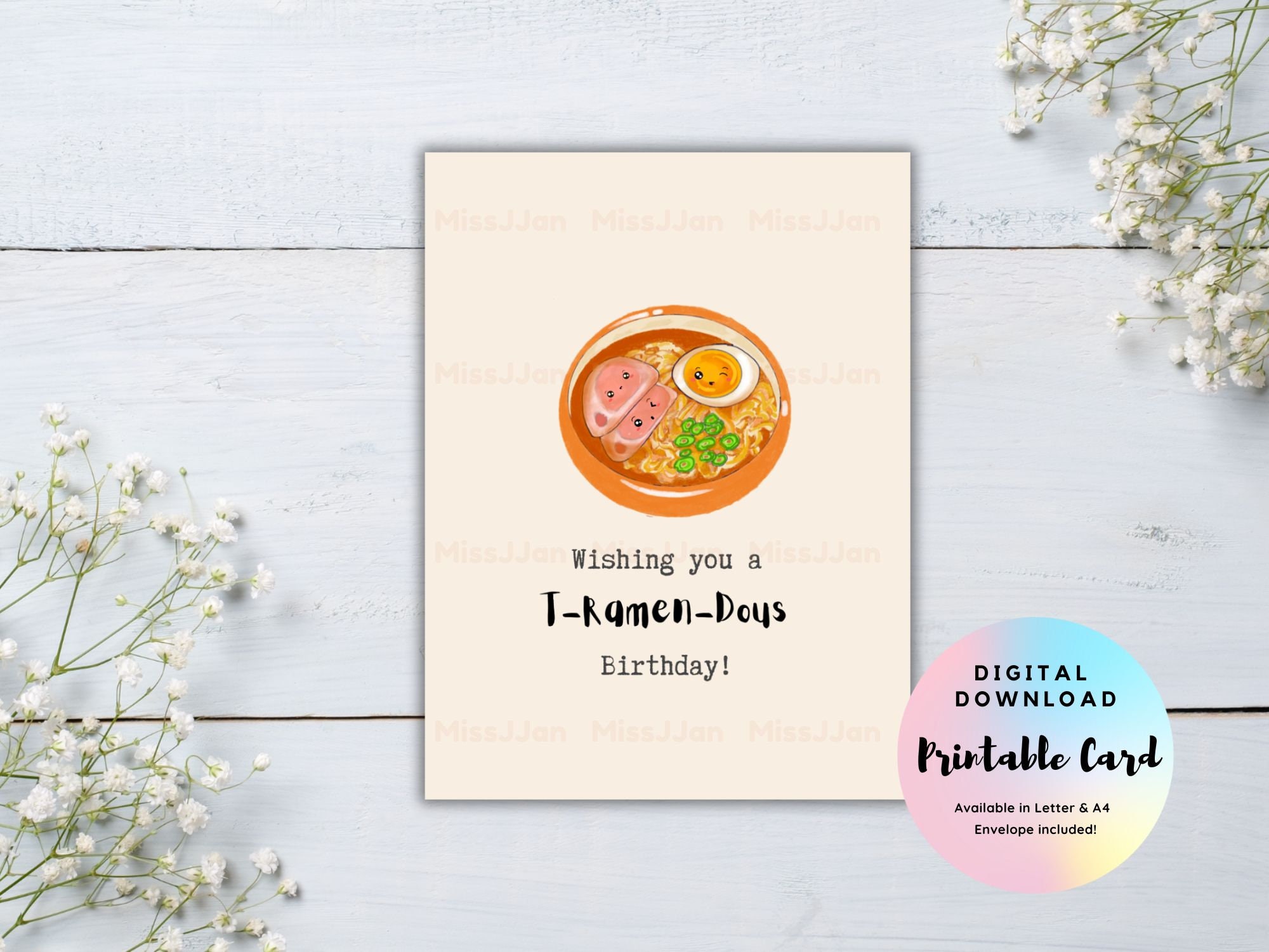 Ramen Birthday Card, Ramen Pun Card, Cute Food Pun Card, PDF Digital ...