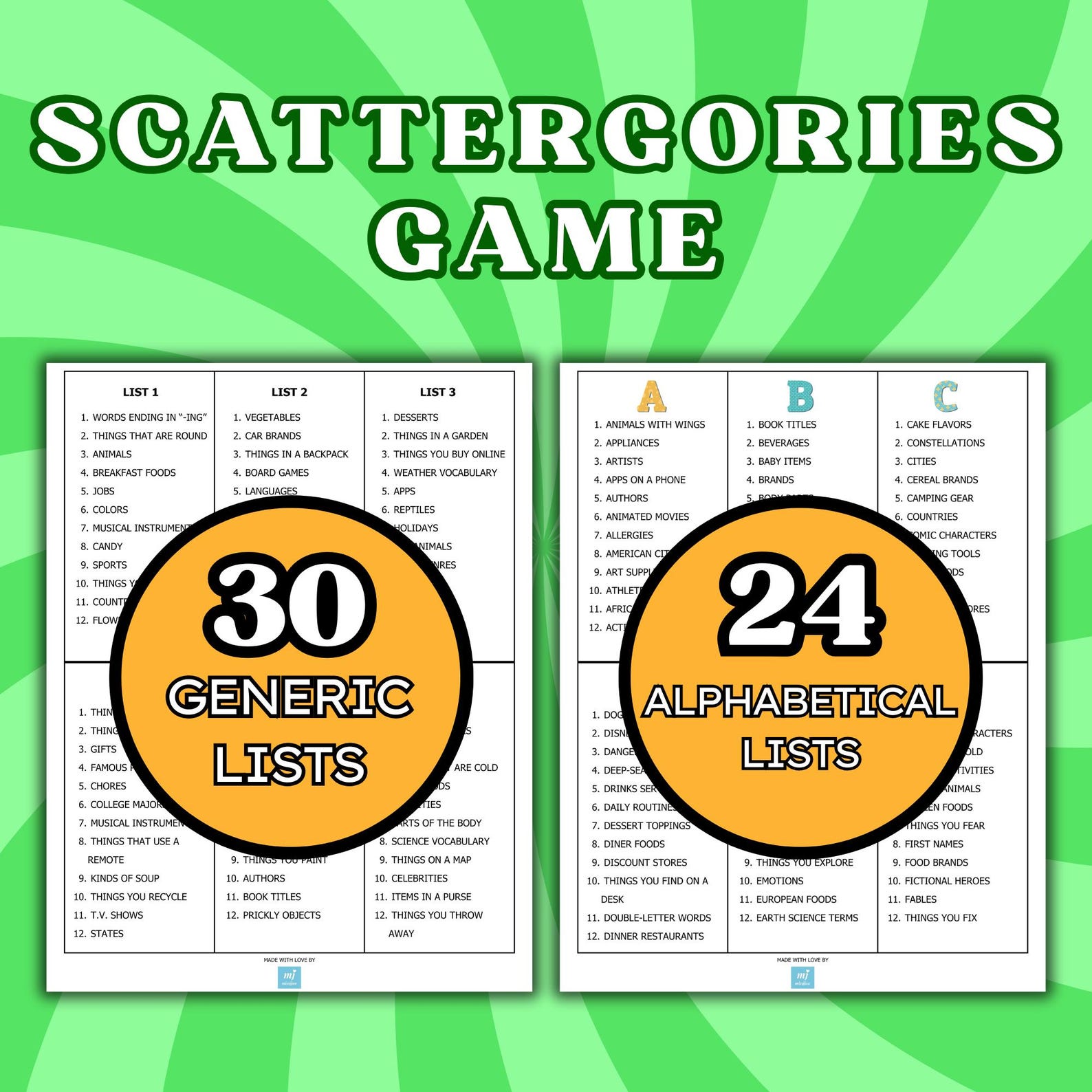Scattergories Game Printable, Family & Friends Party Games, Fun Party ...