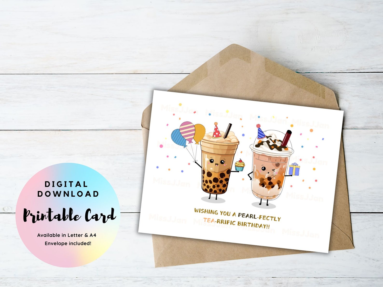 Bubble Tea Birthday Card, Tea-rrific Milk Tea Birthday Card, Kawaii ...