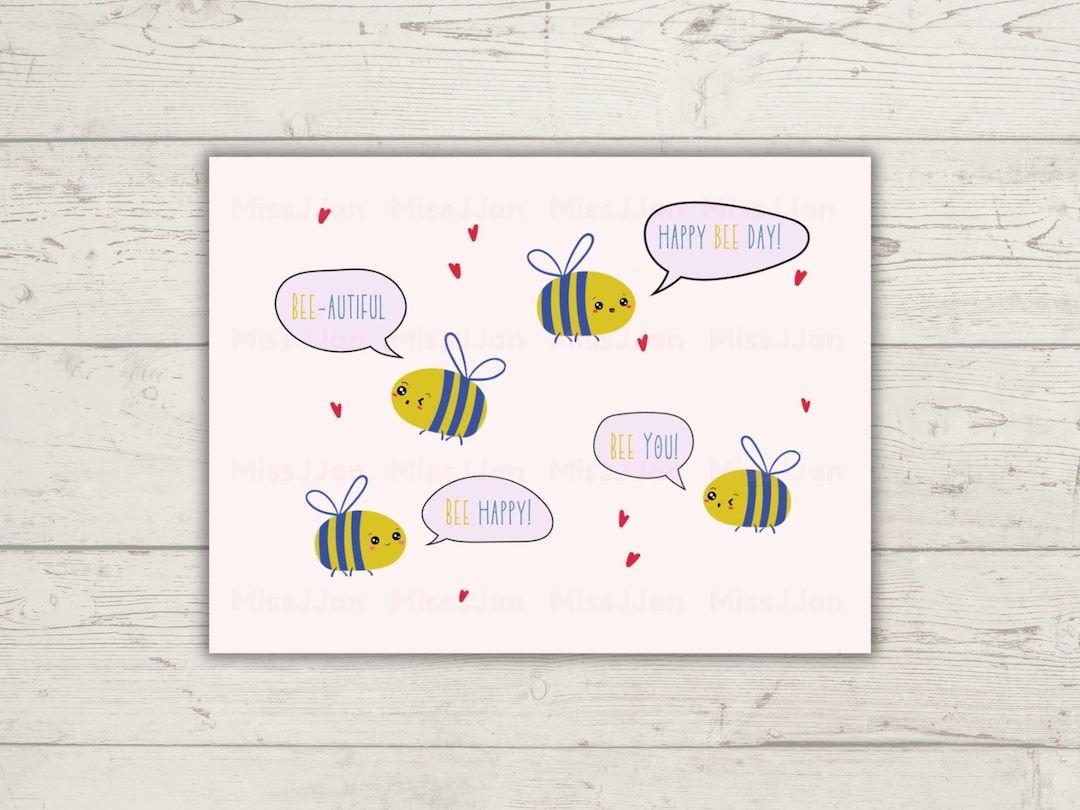 Bee Birthday Pun Card Printable, Humor Funny Birthday Card, PDF Digital ...