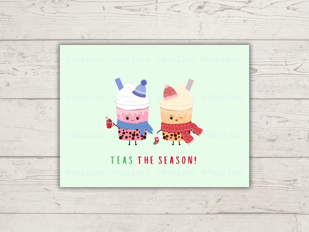Cute Christmas Pun Card Printable, Bubble Tea Christmas Card, Boba Tea ...