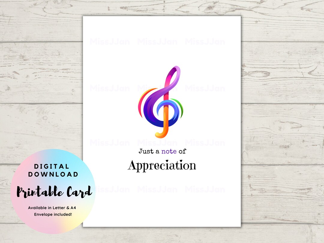 Music Thank You Card, Music Greeting Card, Teacher Appreciation Card ...