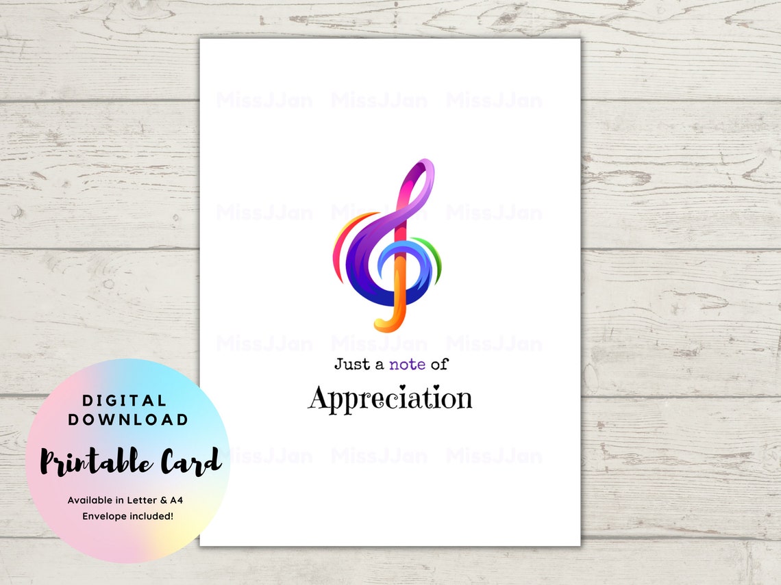 Music Thank You Card, Music Greeting Card, Teacher Appreciation Card ...