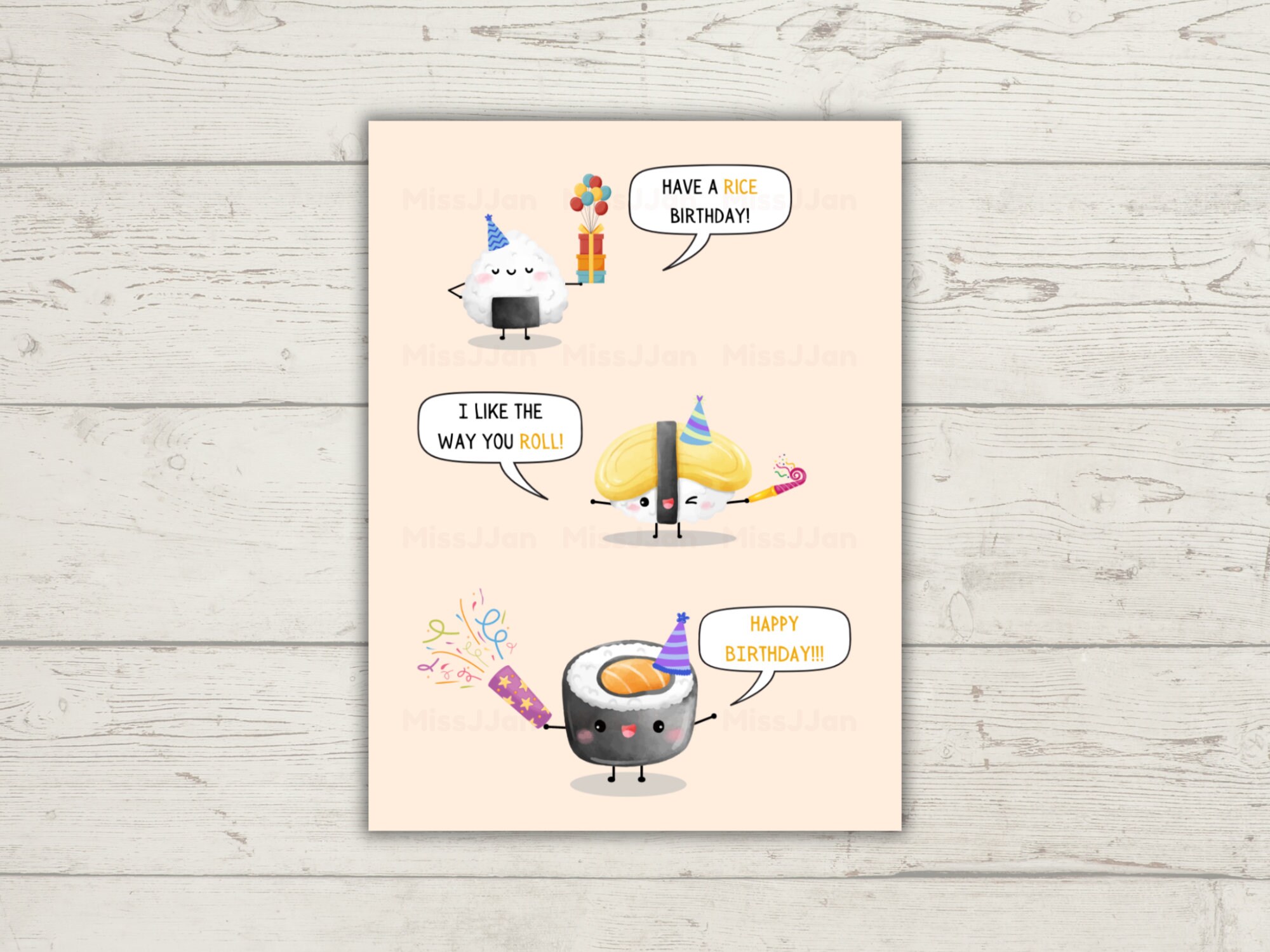 Sushi Birthday Card, Kawaii Sushi Pun Card, Cute Sushi Birthday Gift ...