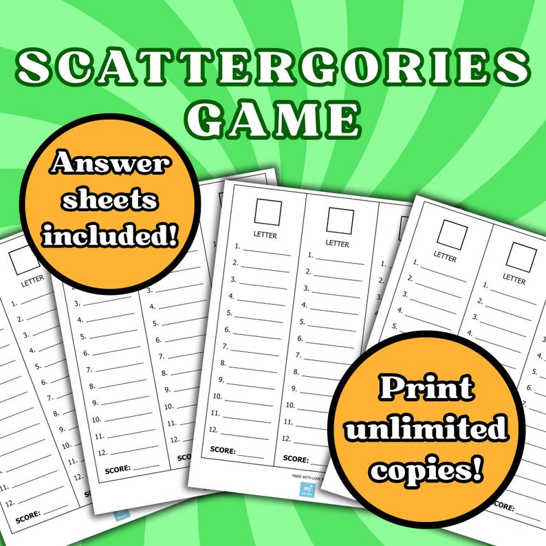 Scattergories Game Printable, Family & Friends Party Games, Fun Party ...