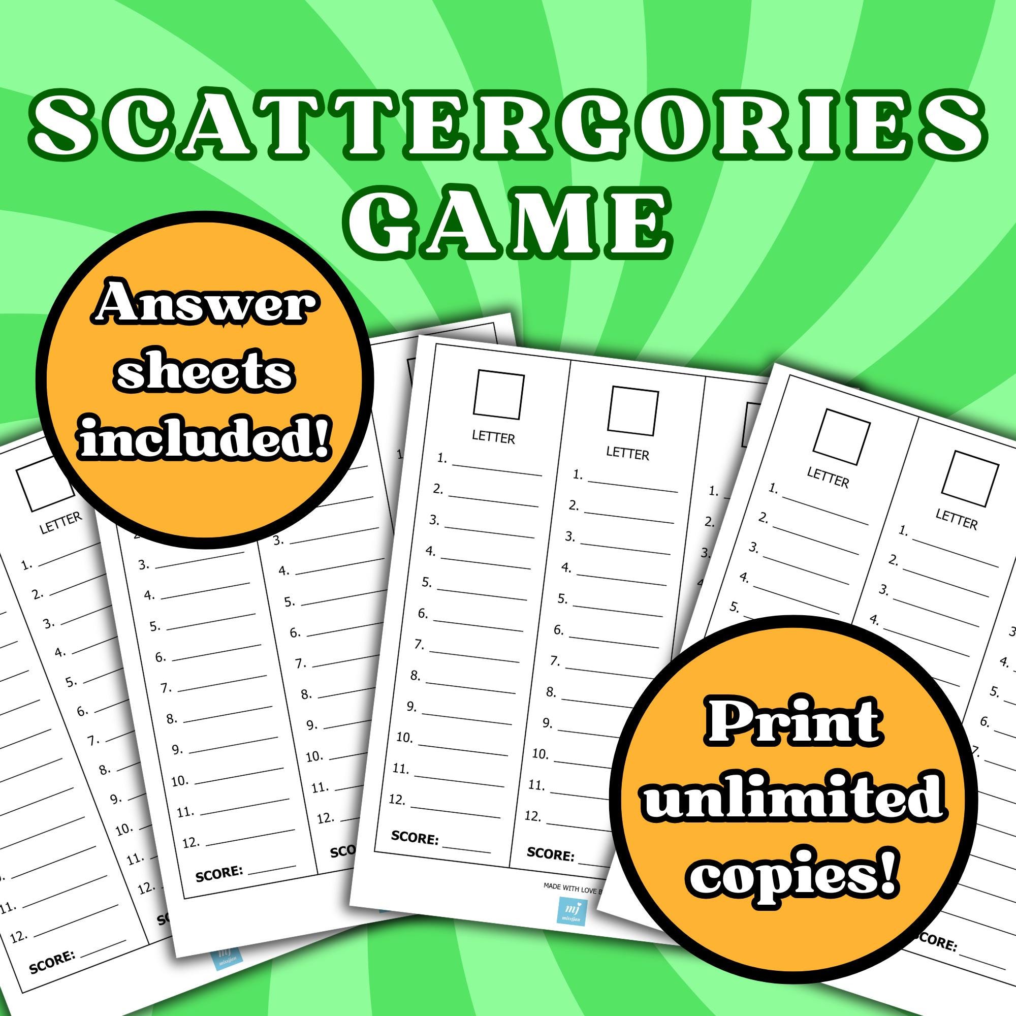 Scattergories Game Printable, Family & Friends Party Games, Fun Party ...