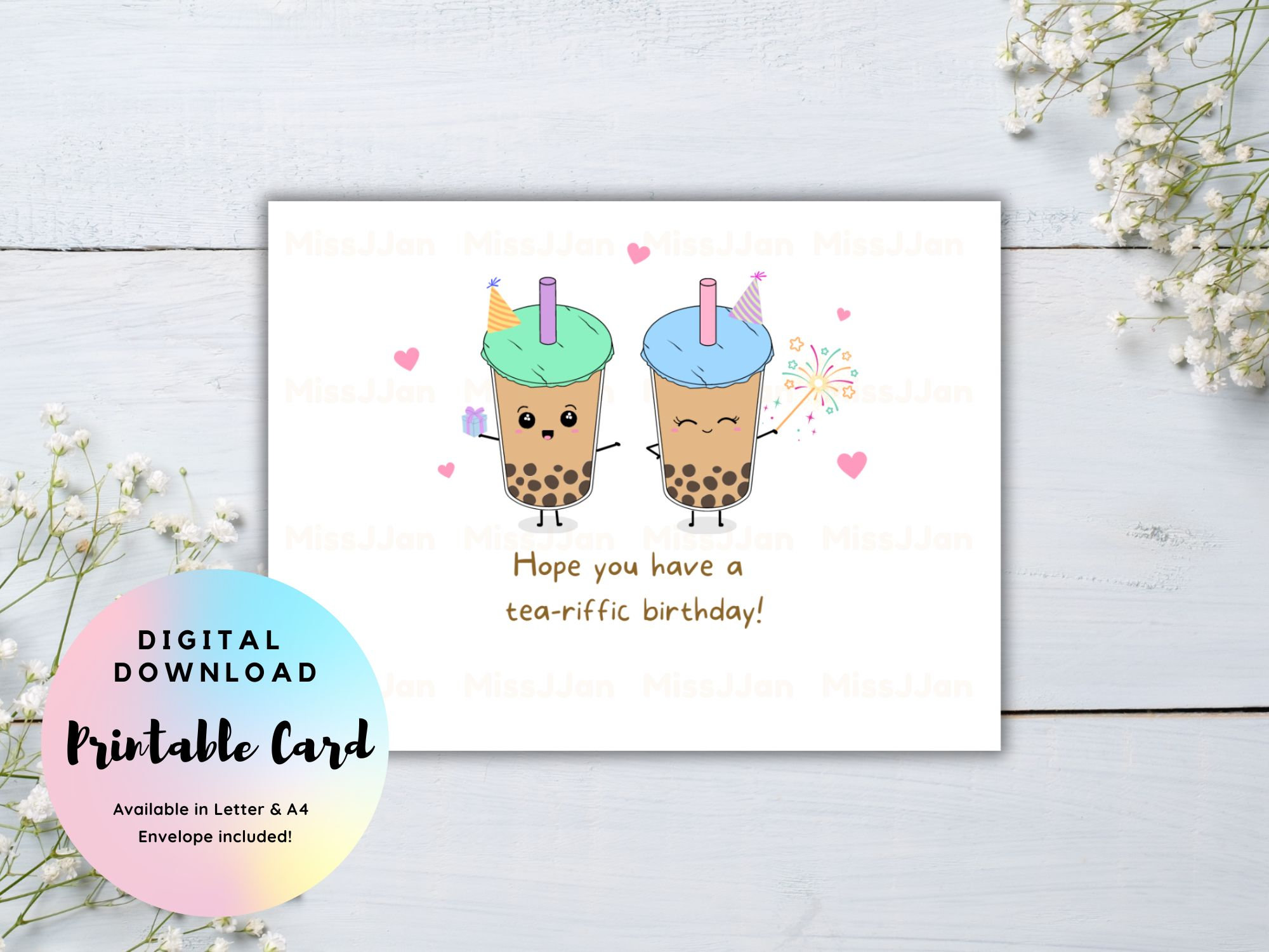 Tea-riffic Birthday Card, Birthday Pun Card Printable, Digital Download ...