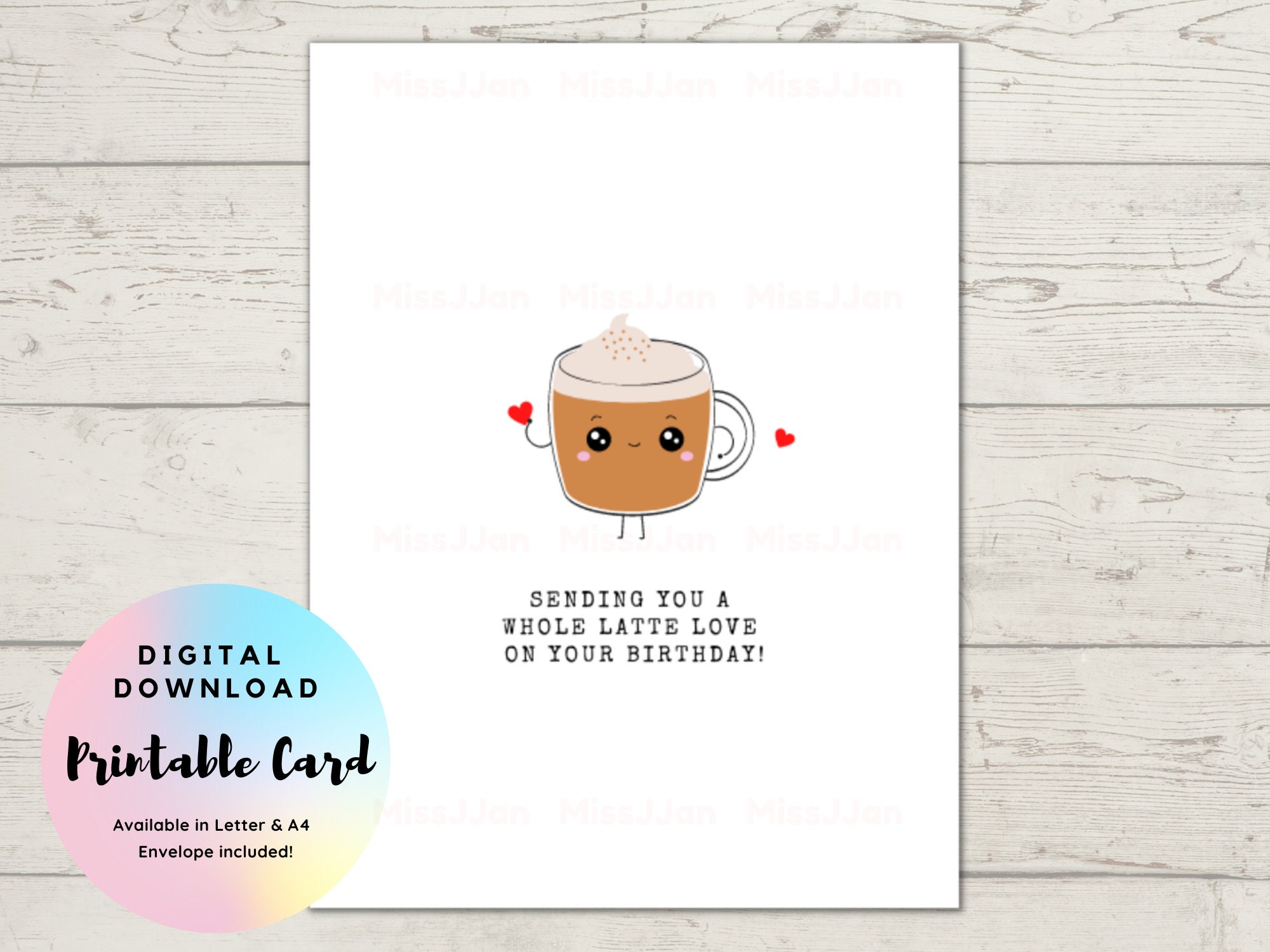 Cute Coffee Birthday Card,cute Latte Pun Art,pdf Printable Digital ...