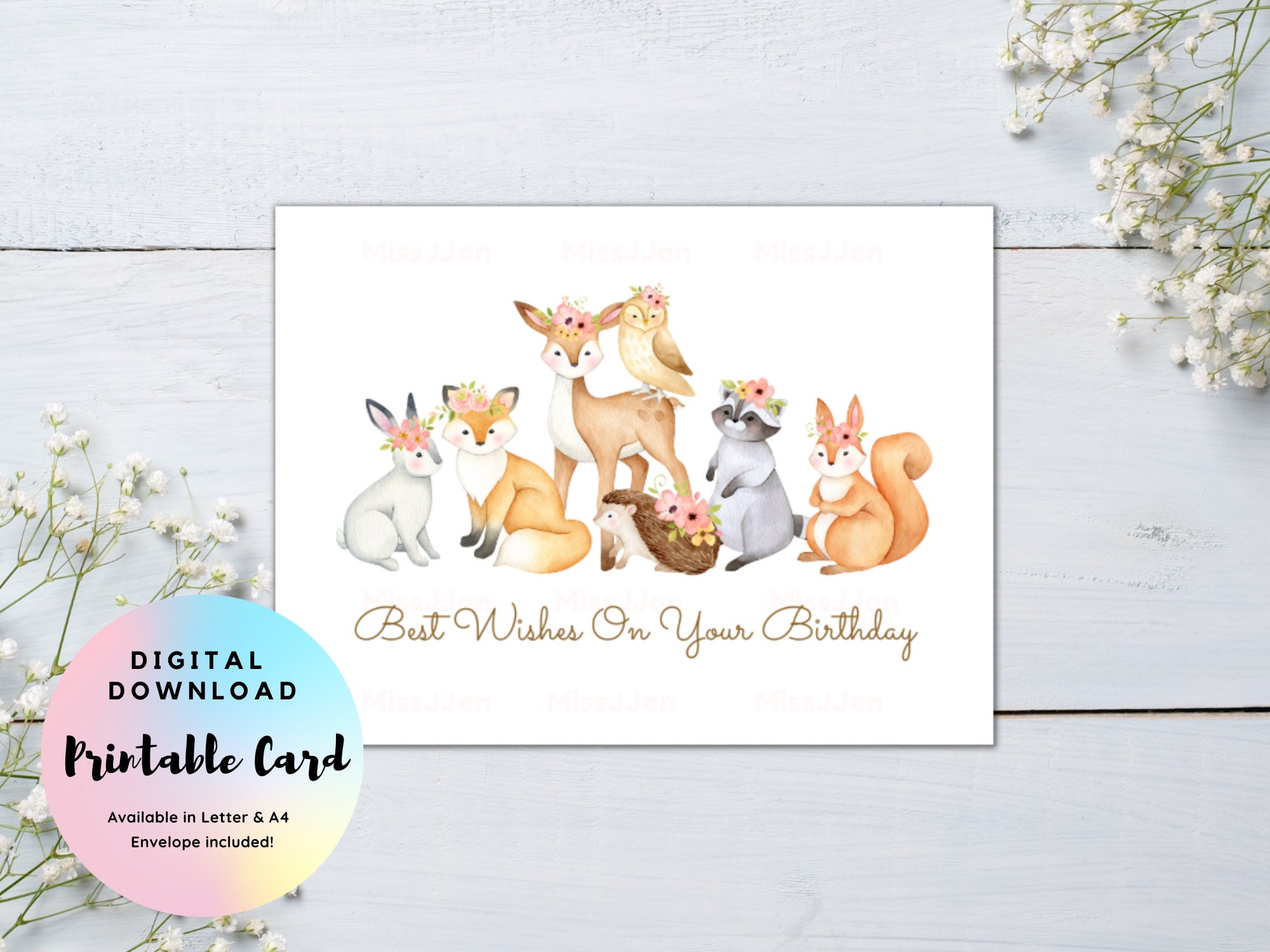 Woodland Birthday Card, Woodland Animals Birthday Card, Animal Friends ...