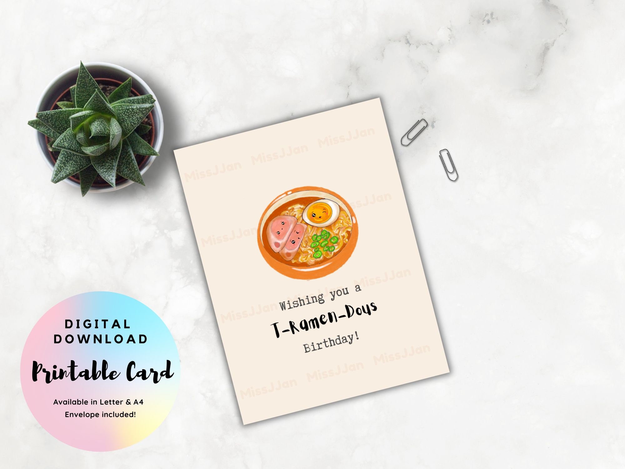 Ramen Birthday Card, Ramen Pun Card, Cute Food Pun Card, PDF Digital ...